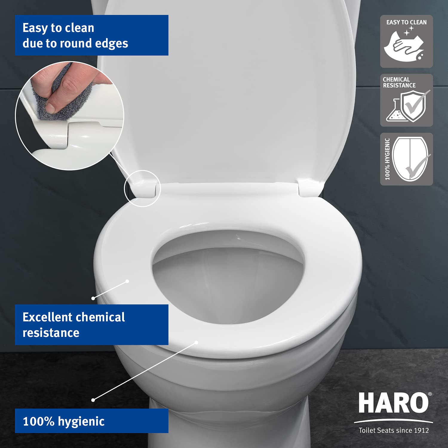 HARO | ELONGATED Toilet Seat | Slow-Close-Seat | Heavy-Duty up to 550 lbs, Quick-Release & Easy Clean, Fast-Fix-Hinge, No-Slip Bumpers, White | Advanced (PP) | 18.5" x 14.5" x 2.32"