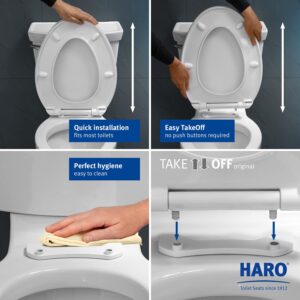 HARO | ELONGATED Toilet Seat | Slow-Close-Seat | Heavy-Duty up to 550 lbs, Quick-Release & Easy Clean, Fast-Fix-Hinge, No-Slip Bumpers, White | Advanced (PP) | 18.5" x 14.5" x 2.32"