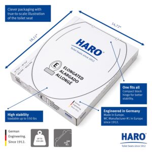 HARO | ELONGATED Toilet Seat | Slow-Close-Seat | Heavy-Duty up to 550 lbs, Quick-Release & Easy Clean, Fast-Fix-Hinge, No-Slip Bumpers, White | Advanced (PP) | 18.5" x 14.5" x 2.32"