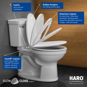 HARO | ELONGATED Toilet Seat | Slow-Close-Seat | Heavy-Duty up to 550 lbs, Quick-Release & Easy Clean, Fast-Fix-Hinge, No-Slip Bumpers, White | Advanced (PP) | 18.5" x 14.5" x 2.32"