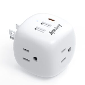 SUPERDANNY GaN 30W Multi-Plug Outlet Extender, 20W USB C Charger Port, 3 Adapter Spaced Outlets & 3 USBs, Side Access, Grounded, Perfect for Travel, Home, Office, Dorm, Cruise Ship