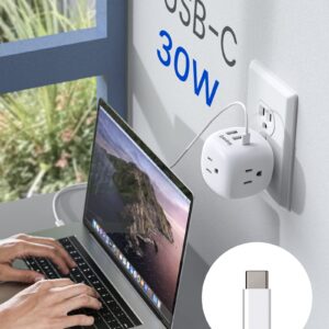 SUPERDANNY GaN 30W Multi-Plug Outlet Extender, 20W USB C Charger Port, 3 Adapter Spaced Outlets & 3 USBs, Side Access, Grounded, Perfect for Travel, Home, Office, Dorm, Cruise Ship