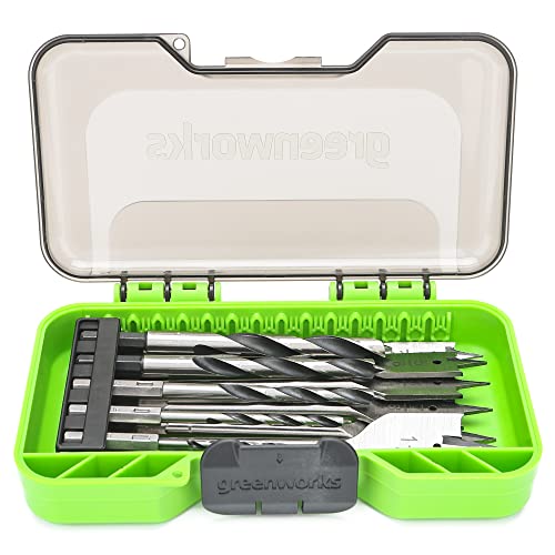 Greenworks 11 Pcs Wood Drilling Set for Woodworking, Plywood, Particle board, Fiberboard (Including Hex Shank Spade Bits & Brad Point Drill Bits)