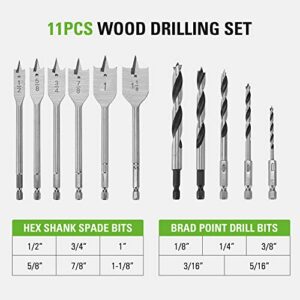 Greenworks 11 Pcs Wood Drilling Set for Woodworking, Plywood, Particle board, Fiberboard (Including Hex Shank Spade Bits & Brad Point Drill Bits)