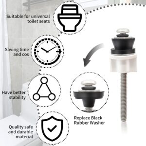 2PCS Universal Toilet Seat Hinge Bolts Kit, Heavy Duty Toilet Bolts, Waterproof Stainless and Rubber Washers Gaskets with Extra Long Nut White Plastic Down Lock Screw for Fastening (Silver)