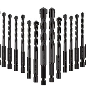 15 pcs Black Masonry Drill Bits Set, Mgtgbao Ceramic Tile Drill Bits Carbide Tip for Glass, Brick, Tile, Concrete, Plastic and Wood with Size 4mm,5mm,6mm,8mm,10mm,12mm