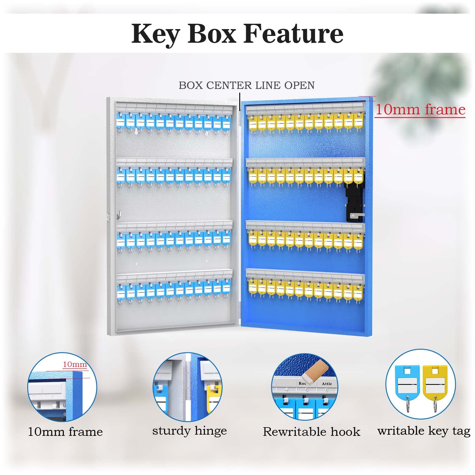 WeHere 96 Key Lock Box, Smart Key Cabinet OTP Share Half-Remote Unlock, Security Storage Lockbox Wall Mount, APP Bluetooth/Fixed Code Unlock Key Management for Car Dealership/Valet/Realtor