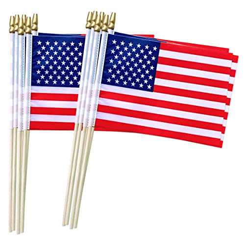 TSMD US American Stick Flags Small Mini USA Hand Held Flags,July 4th Decoration,Veteran Party,Memorial Day,5x8 Inch,12 Pack