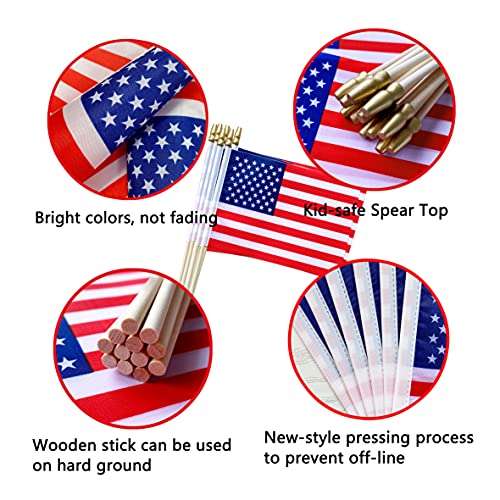 TSMD US American Stick Flags Small Mini USA Hand Held Flags,July 4th Decoration,Veteran Party,Memorial Day,5x8 Inch,12 Pack