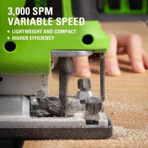 Greenworks 24V Brushless Jig Saw，1*2AH Battery+2A adaptor, 6PCS Blades (4 x Saw blade for woodworking. 2 x Saw blade for metal)