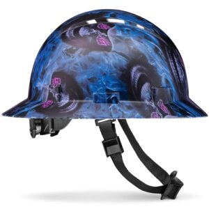 acerpal full brim vented blue banshee tattoo/skull design matte finish osha hard hat with 6-point suspension