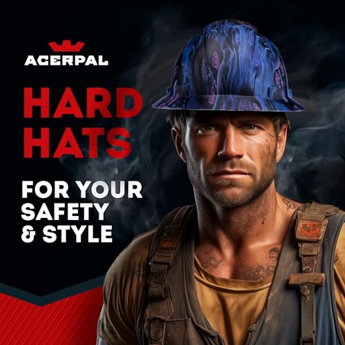 ACERPAL Full Brim Vented Blue Banshee Tattoo/Skull Design Matte Finish OSHA Hard Hat with 6-Point Suspension