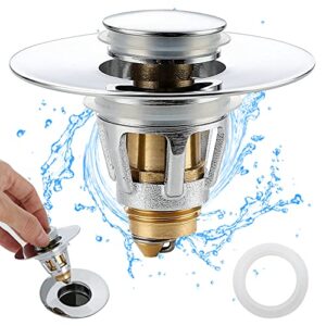 bathroom sink stopper - for 1.25" standard drain holes, pop up sink strainer, bullet core push type stainless steel plug