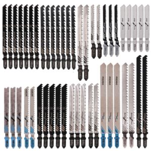 48pcs jigsaw blades, contractor assorted t shank jig saw blades set, multi-purpose hcs/hss saw blades for wood, plastic, metal cutting