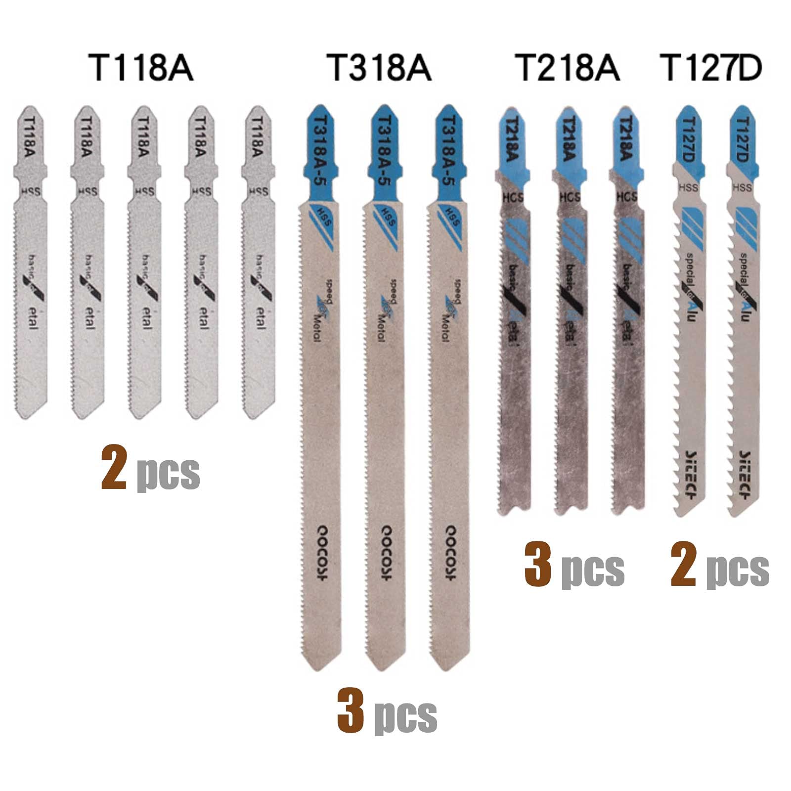 48pcs Jigsaw Blades, Contractor Assorted T Shank Jig Saw Blades Set, Multi-Purpose HCS/HSS Saw Blades for Wood, Plastic, Metal Cutting