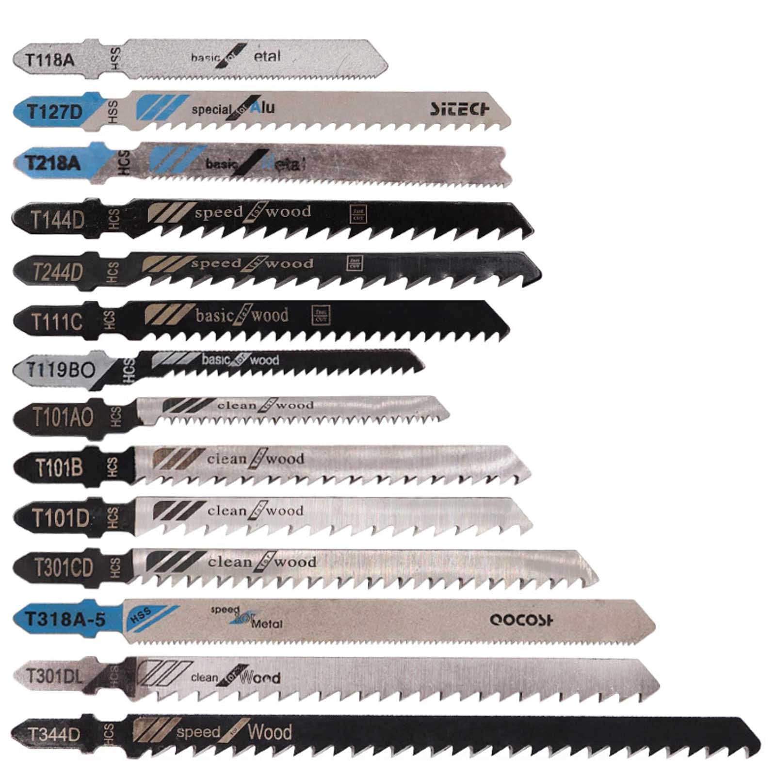 48pcs Jigsaw Blades, Contractor Assorted T Shank Jig Saw Blades Set, Multi-Purpose HCS/HSS Saw Blades for Wood, Plastic, Metal Cutting