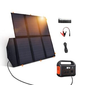 60w portable solar panels,foldable solar panel charger with fast charging qc3.0 usb-a pd3.0 usb-c dc output,waterproof solar generator for 100-500w power station camping hiking rv(without generator)