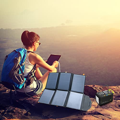 60W Portable Solar Panels,Foldable Solar Panel Charger with Fast Charging QC3.0 USB-A PD3.0 USB-C DC Output,Waterproof Solar Generator for 100-500W Power Station Camping Hiking RV(Without Generator)