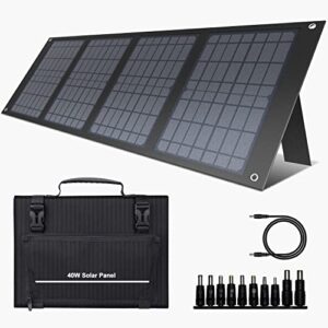 40w solar panel enginstar 40 watt foldable solar panel for portable power station w/qc3.0 usb port for phone laptop 12-15v dc output(10 connectors) for outdoor camping rv off grid