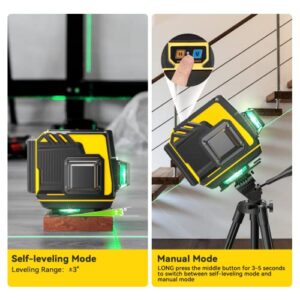 Laser level Self Leveling, Elikliv Laser Level 3x360 3D Cross Line Green Laser Level Line Tool for Picture Hanging Construction, Floor Outdoor Wall Lazer Leveler, Rechargeable