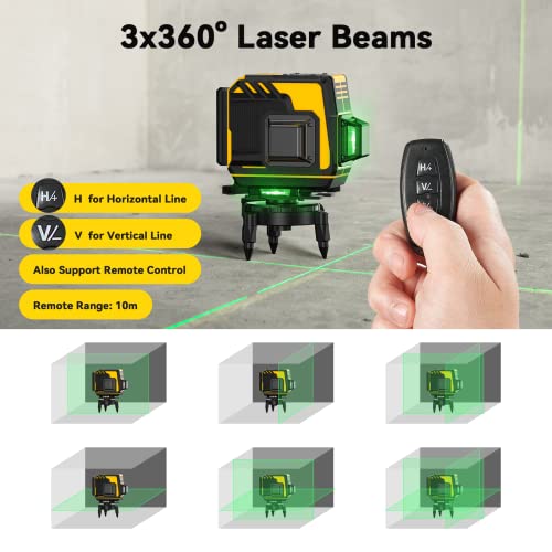 Laser level Self Leveling, Elikliv Laser Level 3x360 3D Cross Line Green Laser Level Line Tool for Picture Hanging Construction, Floor Outdoor Wall Lazer Leveler, Rechargeable