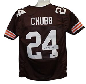 nick chubb autographed/signed pro style brown xl jersey bas