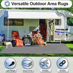 OutdoorLines Portable Tarp Outdoor Rugs for Patio 8 x 10 ft - UV and Weather Resistant Patio Carpet, Stain Resistant Plastic RV Camping Mats for Porch, Garden, Camper and Picnic, Gray