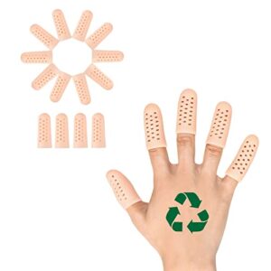 jwhoo gel finger cots (breathable, latex free), finger protectors with hole(14pcs), silicone finger gloves, finger covers for hand eczema, trigger finger, finger cracking, finger arthritis, reusable.