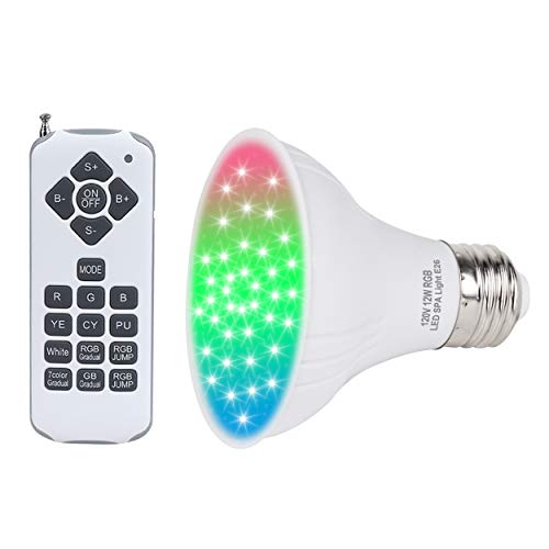 XIUBE 120V LED RGB SPA Light 12W Color Bulb for Hot Tub/Inground SPA/Underwater Swimming Pool PAR20 E26 Base Replace up to 100W-300W Pentair & Hayward Fixtures Remote Switch Control