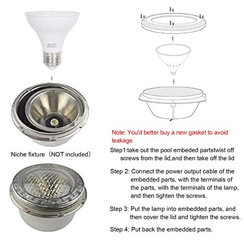 XIUBE 120V LED RGB SPA Light 12W Color Bulb for Hot Tub/Inground SPA/Underwater Swimming Pool PAR20 E26 Base Replace up to 100W-300W Pentair & Hayward Fixtures Remote Switch Control