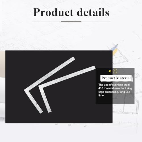 Heyiarbeit 5.9"x11.81" L Shaped Ruler Carpenters Square Framing Ruler Stainless Steel Right Angle Ruler 90 Degree Square L Ruler for Engineer Woodworking Measuring Tools Auxiliary Marking 1Pcs