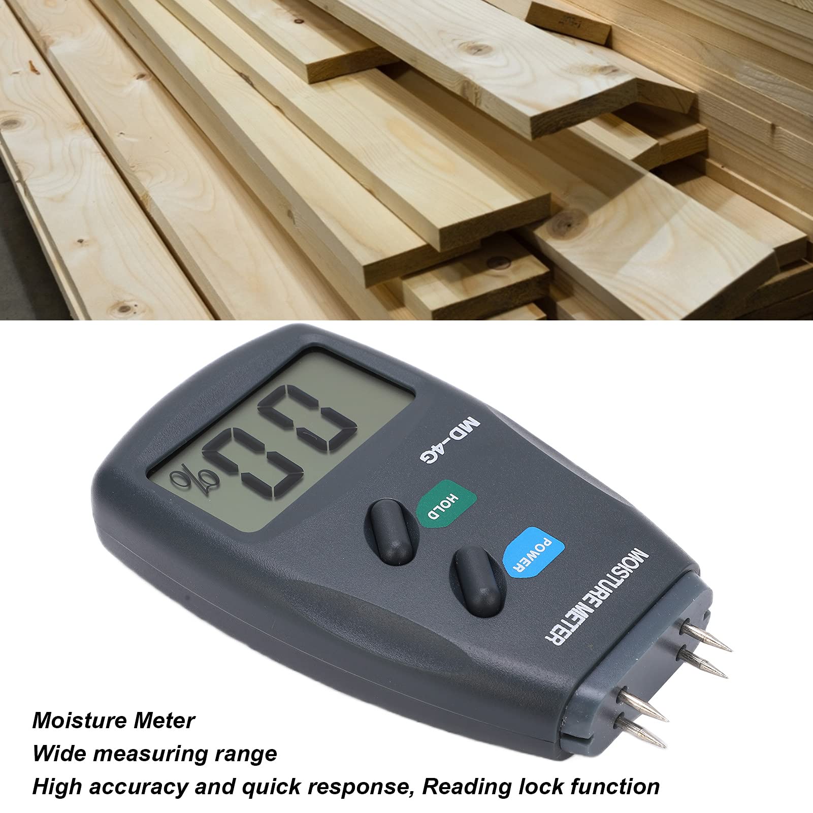 Eujgoov MD‑4G Moisture Meter with LCD display and Reading Lock Function for Wood Fiber Items