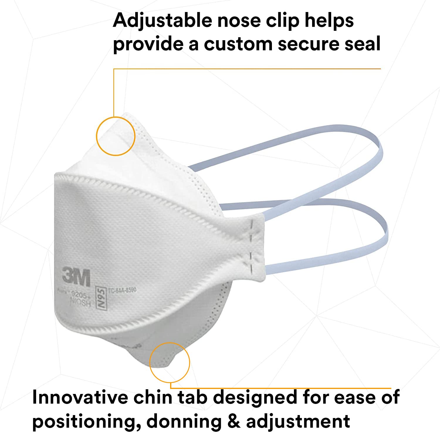 3M Aura Particulate Respirator 9205+, N95, Pack of 20 Disposable Respirators, Individually Wrapped, 3 Panel Flat Fold Design Allows for Facial Movements, Comfortable, NIOSH Approved