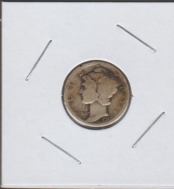 1917 Winged Liberty Head or"Mercury" (1916-1945) (90% Silver) Dime Very Good