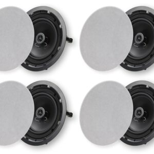 Micca 8" 2-Way in Ceiling or Wall Round Speakers, 4 Pack, 8 Inch Woofer, 9.75" Cutout Diameter, Low Profile Rimless Design, for Indoor Rooms or Covered Outdoor Porches, White, Paintable