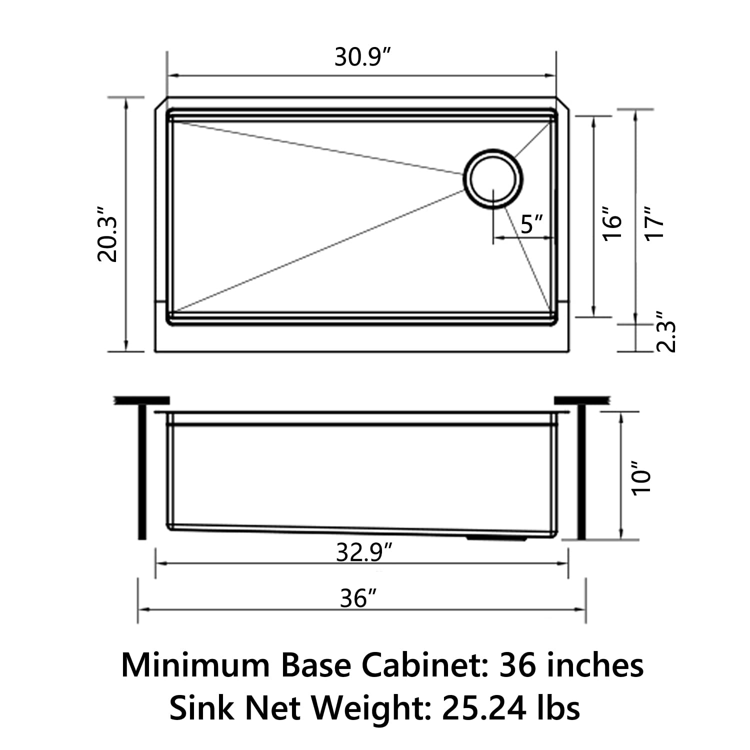 Sinber 33" x 20" x 10" Farmhouse Apron Single Bowl Workstation Kitchen Sink with 16 Gauge 304 Stainless Steel Satin Finish 6 Accessories KSS0005S-OK