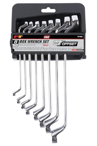 Performance Tool W1085 8Pc Offset SAE Box Wrench Set - Precision Machined with 12-Point Box End Design for Easy Access and Increased Torque