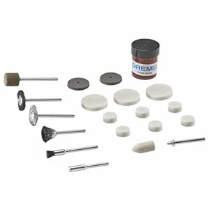 dremel 726-01 cleaning & polishing rotary tool accessory kit with storage case, 20-piece set - includes buffing wheels, polishing bits, and compound