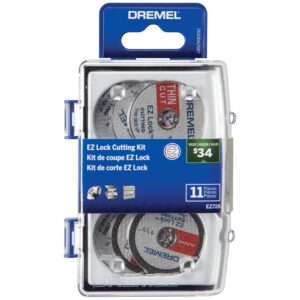 dremel ez728-01 ez lock rotary tool cutting discs accessory kit, cut-off wheels for plastic, metal, and thin cuts, 11- piece assorted accessories set