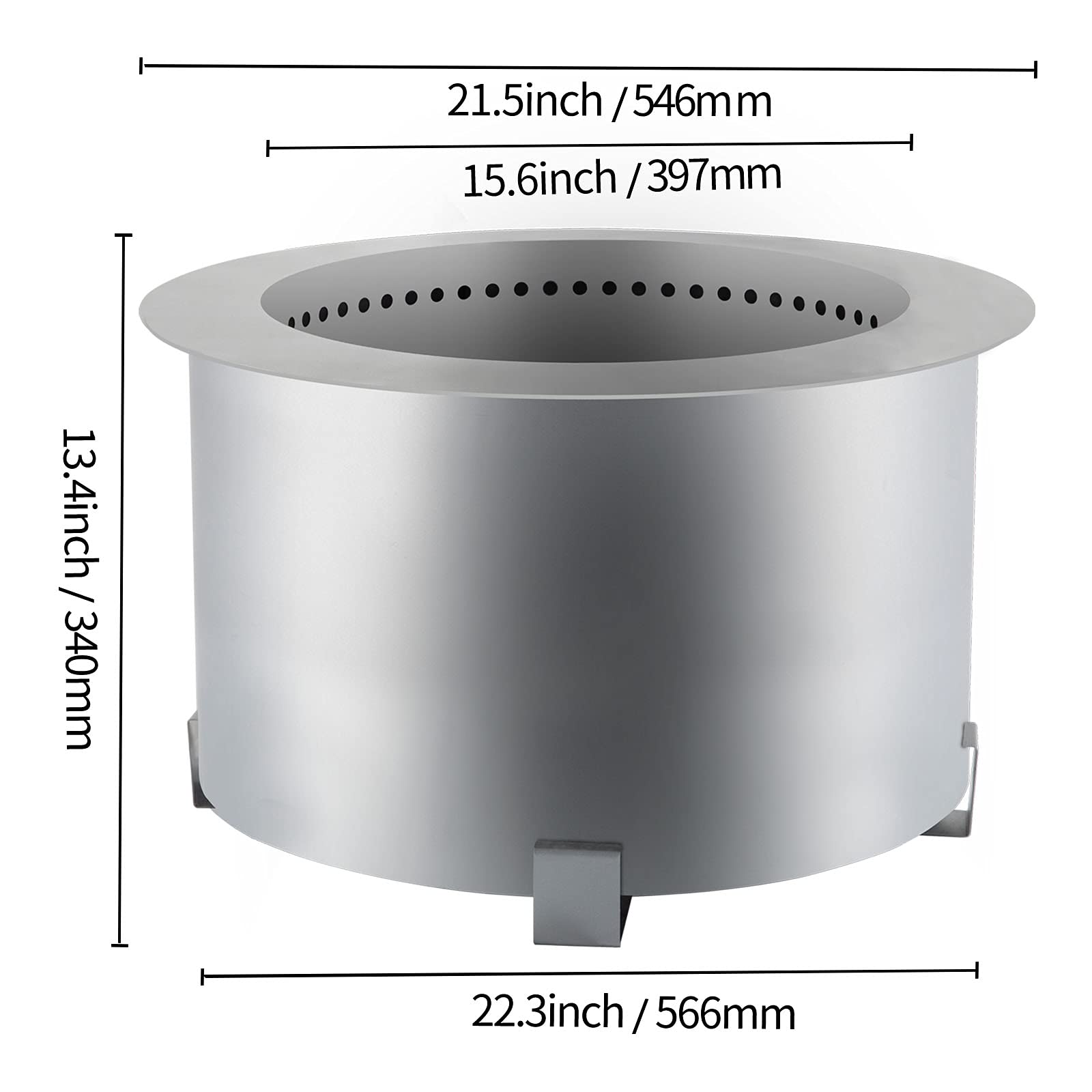 VEVOR Smokeless Fire Pit, 21.5 inch Outer Diameter / 15.6 Inner Diameter Stove Bonfire, Stainless Steel Smokeless Fire Bowl, Portable Wood Burning Fire Pit for Picnic Camping Parties