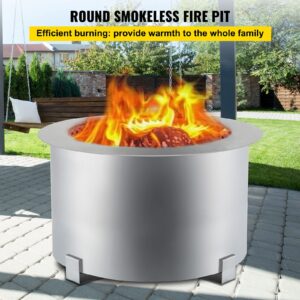 VEVOR Smokeless Fire Pit, 21.5 inch Outer Diameter / 15.6 Inner Diameter Stove Bonfire, Stainless Steel Smokeless Fire Bowl, Portable Wood Burning Fire Pit for Picnic Camping Parties