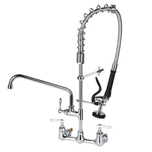 tceumik commercial kitchen sink faucet with pre-rinse sprayer 8 inch center 27" height wall-mount faucet with 12'' add-on swivel spout for 1, 2, 3 industrial/restaurant compartment utility sinks