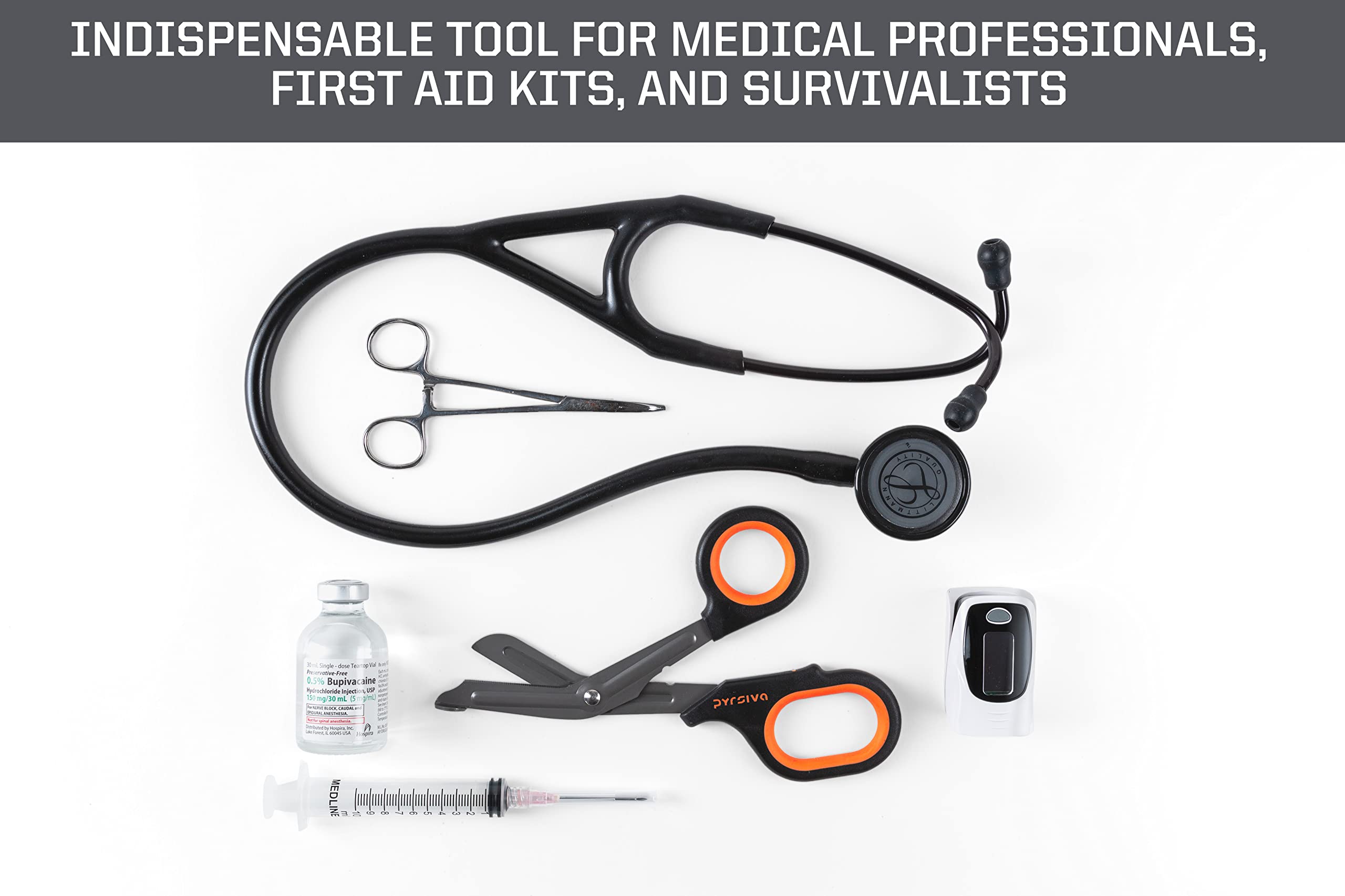 Professional-Grade Emergency Trauma Shears by PYRSIVA MEDICAL | Durable Titanized Blades, Rubberized Grips | For Nurses, EMTs, paramedics, physicians and vets