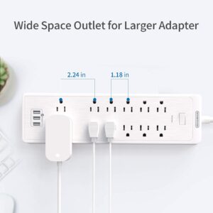 Extra Long Surge Protector Power Strip with USB Ports, NTONPOWER Power Strip with 12 Outlet(2 Widely Space), 15Ft/25Ft Long Extension Cord, Flat Plug Power Strip, Wall Mountable for Home Office, White