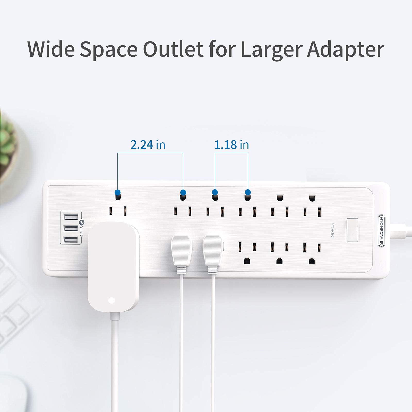 Extra Long Surge Protector Power Strip with USB Ports, NTONPOWER Power Strip with 12 Outlet(2 Widely Space), 15Ft/25Ft Long Extension Cord, Flat Plug Power Strip, Wall Mountable for Home Office, White