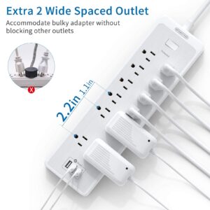 Extra Long Surge Protector Power Strip with USB Ports, NTONPOWER Power Strip with 12 Outlet(2 Widely Space), 15Ft/25Ft Long Extension Cord, Flat Plug Power Strip, Wall Mountable for Home Office, White