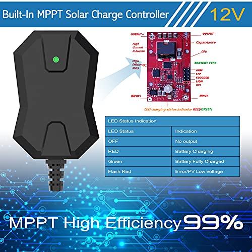 10WattsWaterproof Solar Battery Charger Maintainer 12V Solar Panel Built-in Intelligent MPPT Solar Charge Controller Mount Bracket and SAE Cable Kits for Automatic Solar Gate Opener Systems Monitor