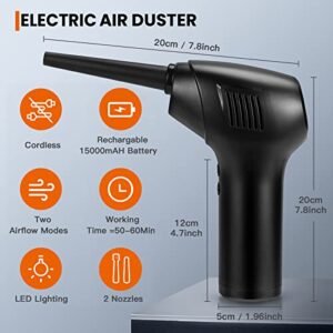 Air Duster, Cordless Compressed Electric Air Duster Computer Cleaning Duster, Rechargable 15000mAh Air Blower 10W Powerful 45000 RPM Replaces Compressed Air Cans for Computer, Keyboard, Car, Pet House