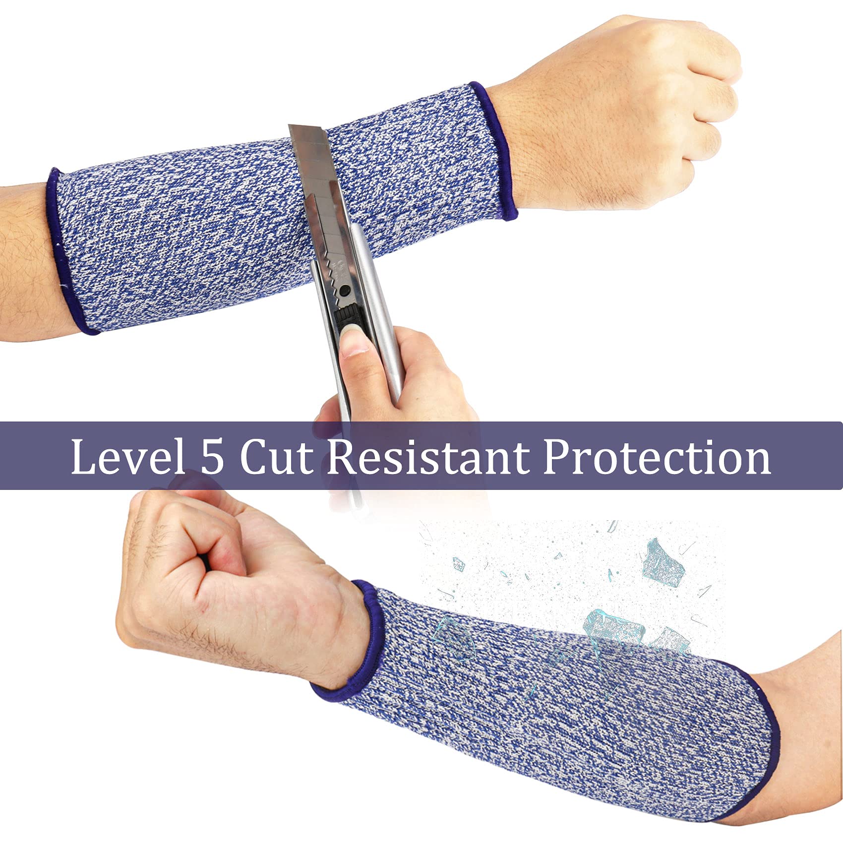 5 Pairs Cut Resistant Arm Sleeve Forearm Protection Sleeves Level 5 Protection Bite-Proof Arm Protectors Safety Arm Guard for Men Women(21CM)