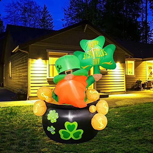 Bunny Chorus 5.3 Ft Inflatable Leprechaun with LED Lights St Patrick's Day Inflatables Outdoor Decorations Irish Themed Inflatable Gnome for Home Indoor Outdoor Yard Lawn Garden